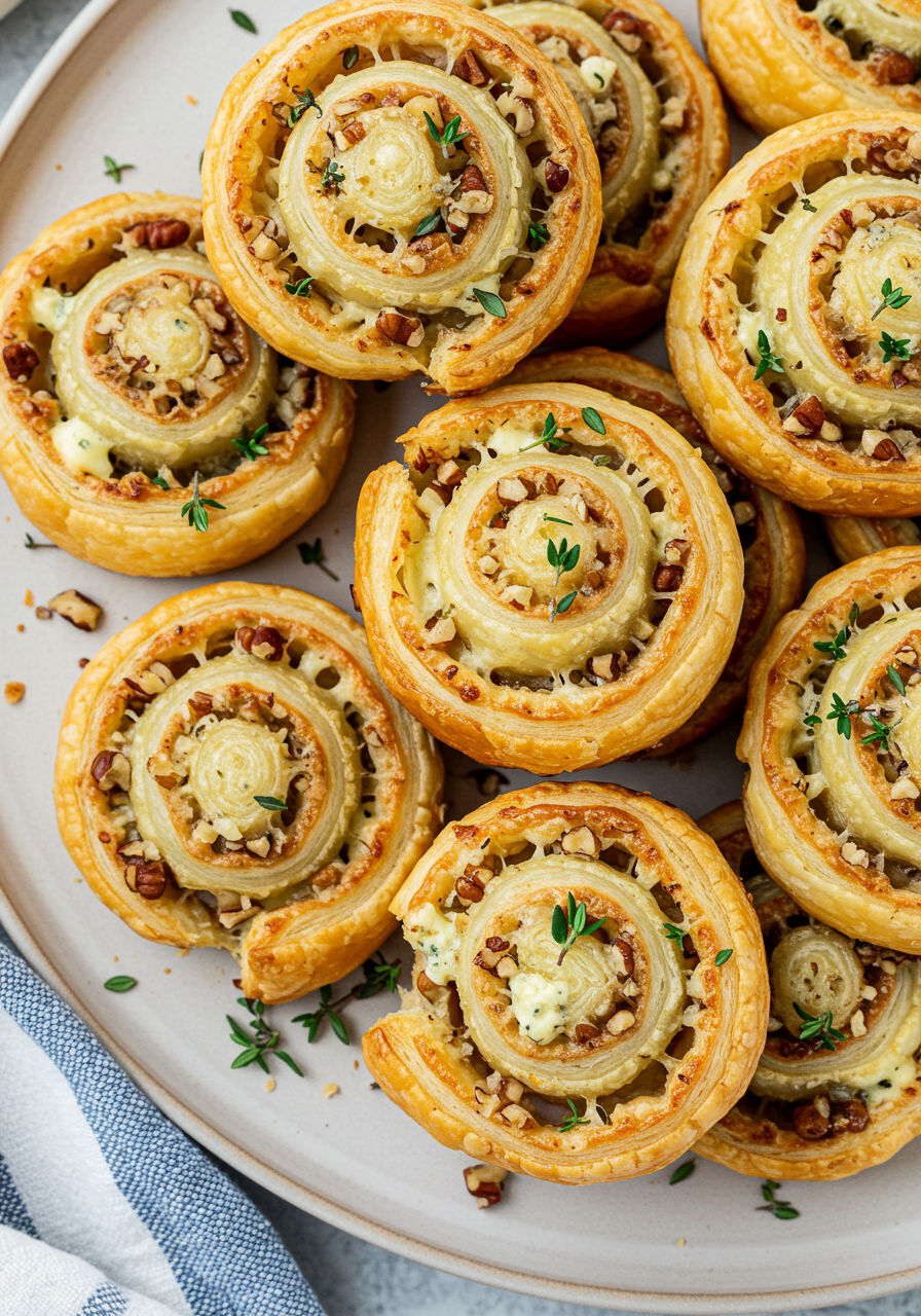 Blue Cheese Walnut Thyme Puff Pastry Twirl - Paulacooks