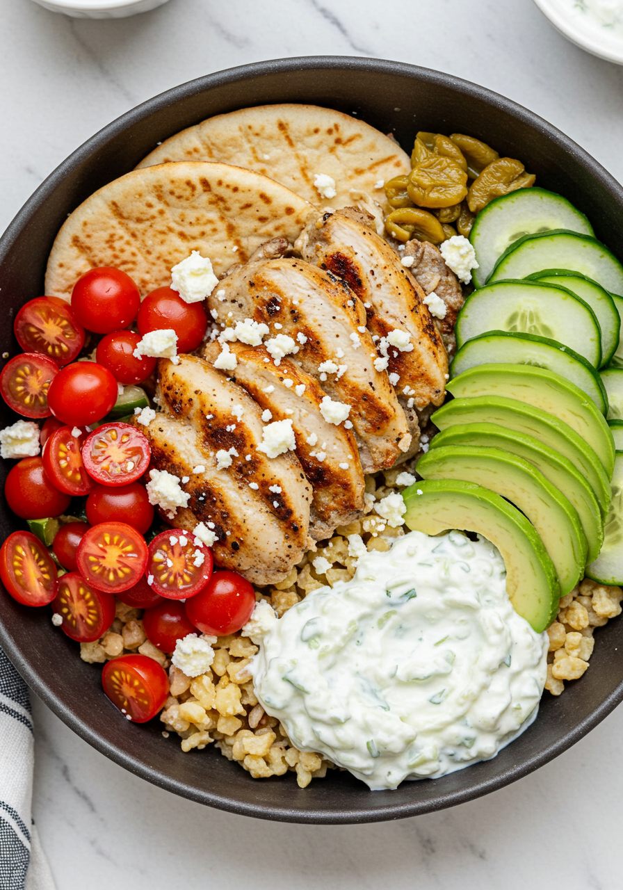 Greek Chicken Gyro Bowls with Tzatziki Sauce - Paulacooks