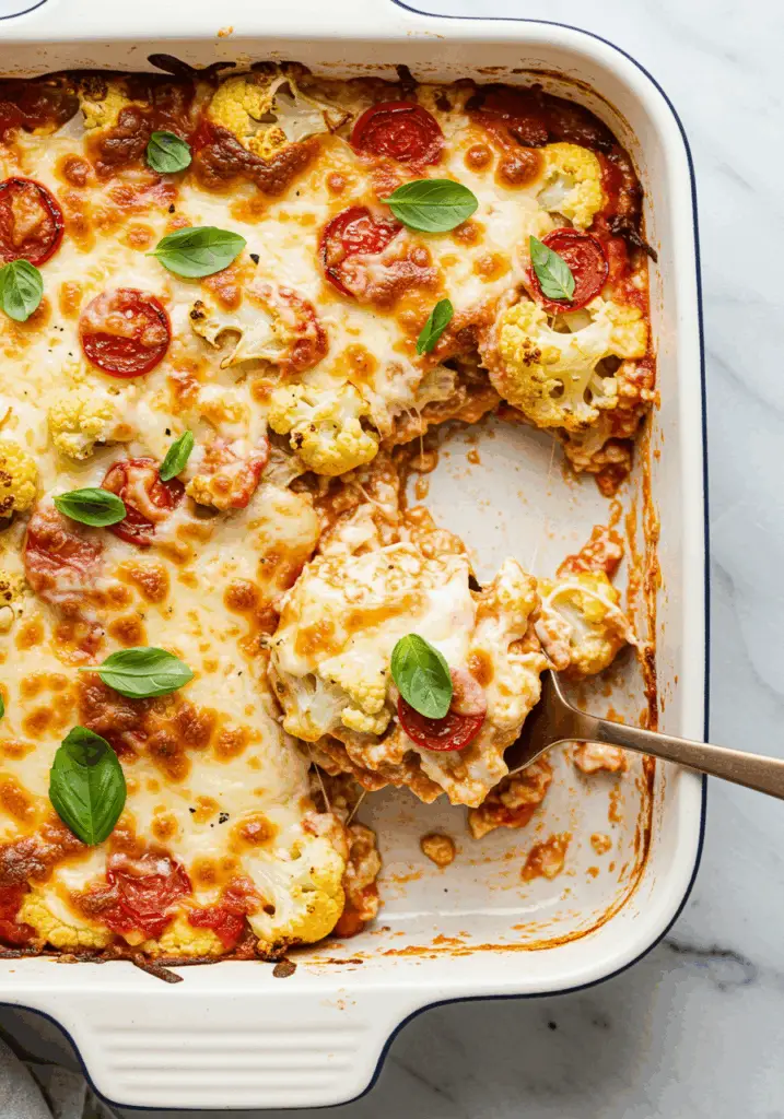Roasted Cauliflower Pizza Casserole - Paulacooks