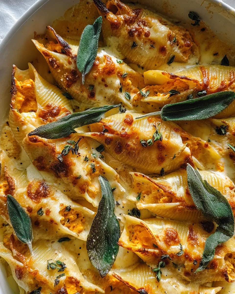 Pumpkin & Gouda Stuffed Shells With Brown Butter & Sage Alfredo Sauce