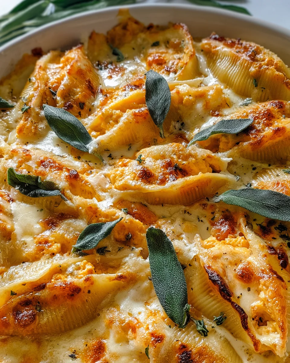 Pumpkin & Gouda Stuffed Shells With Brown Butter & Sage Alfredo Sauce