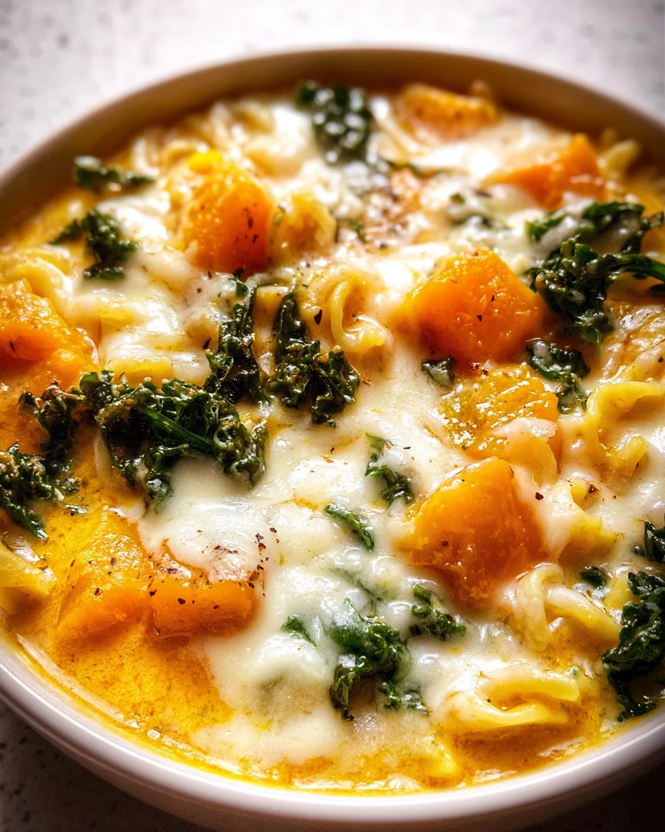 Butternut Squash Lasagna Soup with Kale & Mozzarella