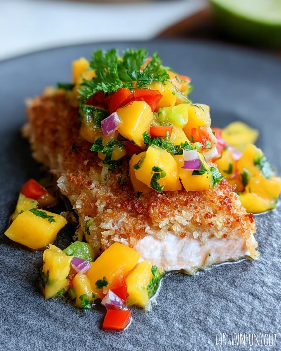 Coconut Crusted Salmon with Mango Pineapple Salsa