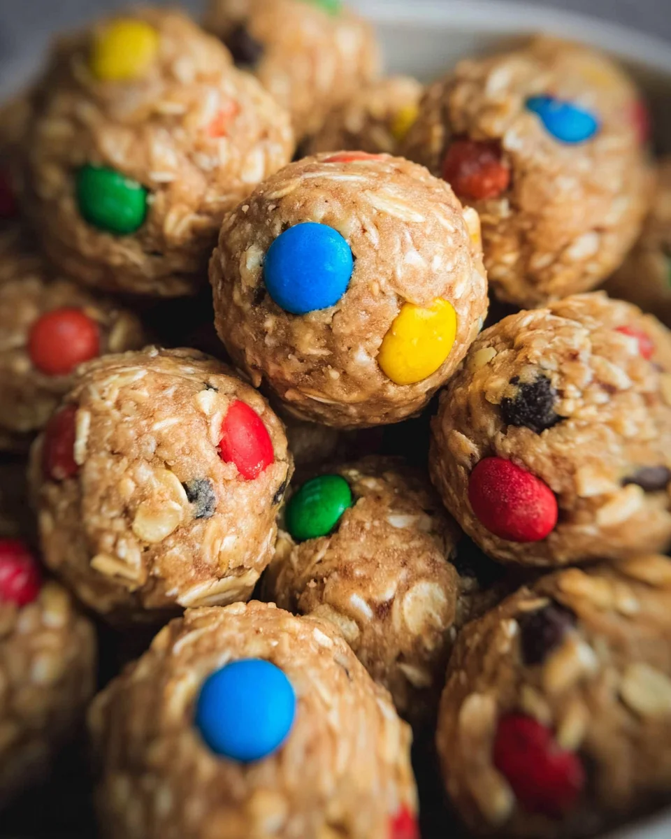 Monster Cookie Oatmeal Peanut Butter Balls with M&Ms